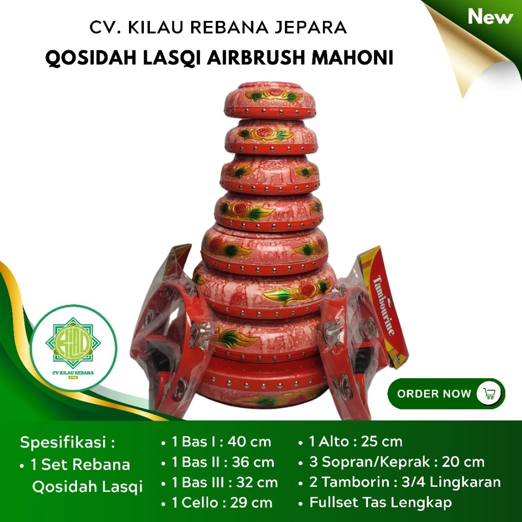 Jual 1 Set Rebana Qosidah Lasqi Ukir Airbrush Kayu Mahoni CV. Kilau ...