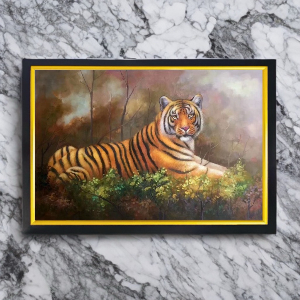 Jual hiasan dinding cetak gambar macan merah loreng plus bingkai ...