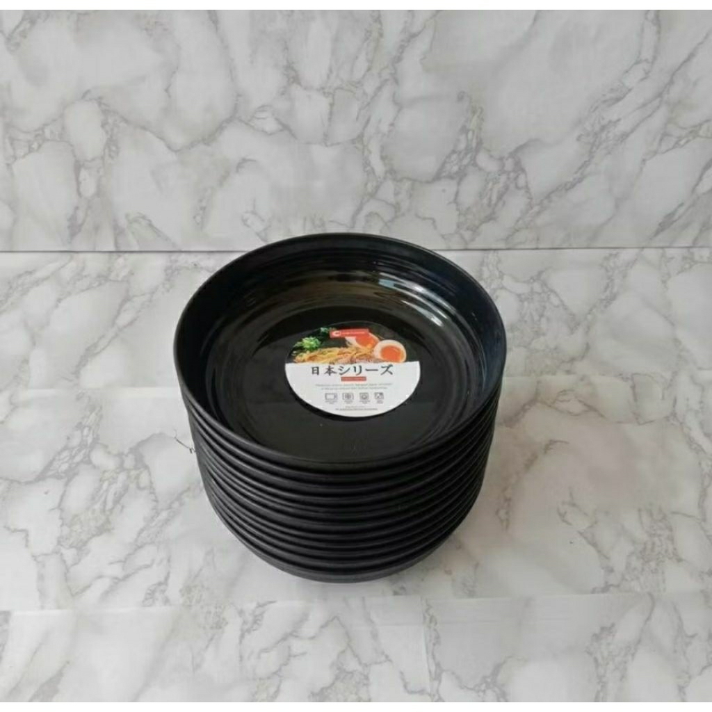 Jual 12 Pcs Piring makan plastik tebal warna hitam / Piring ramen merk ...