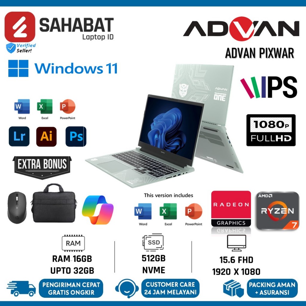 Jual Laptop Advan Pixwar 15 Amd Ryzen 7 6800H 32GB DDR5 1TB 15.6 Inch ...