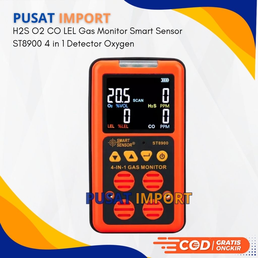 Jual H2S O2 CO LEL Gas Monitor Smart Sensor ST8900 4 in 1 Detector ...