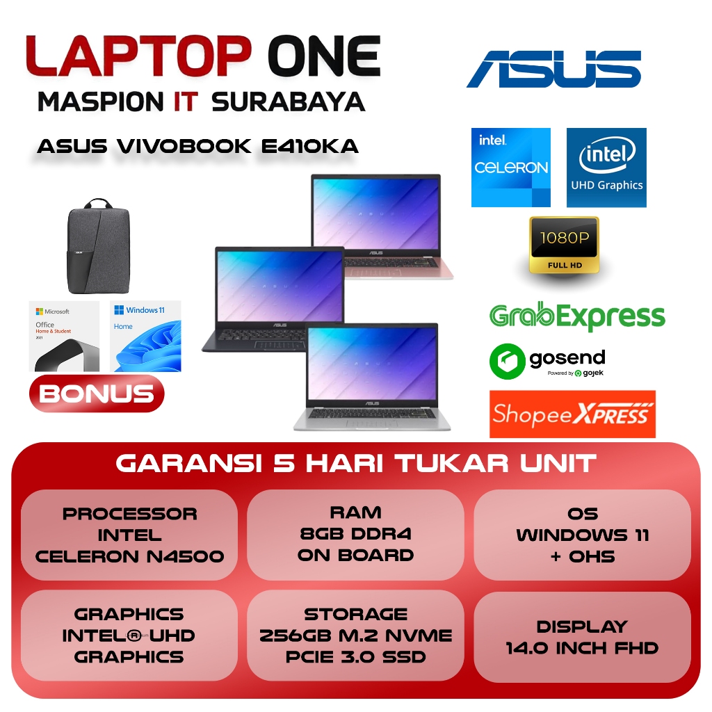 Jual ASUS VIVOBOOK GO 14 E410KA N4500 8GB 256GB W11+OHS+M365B 14.0FHD BLIT BLU -FHD426M | Shopee ...