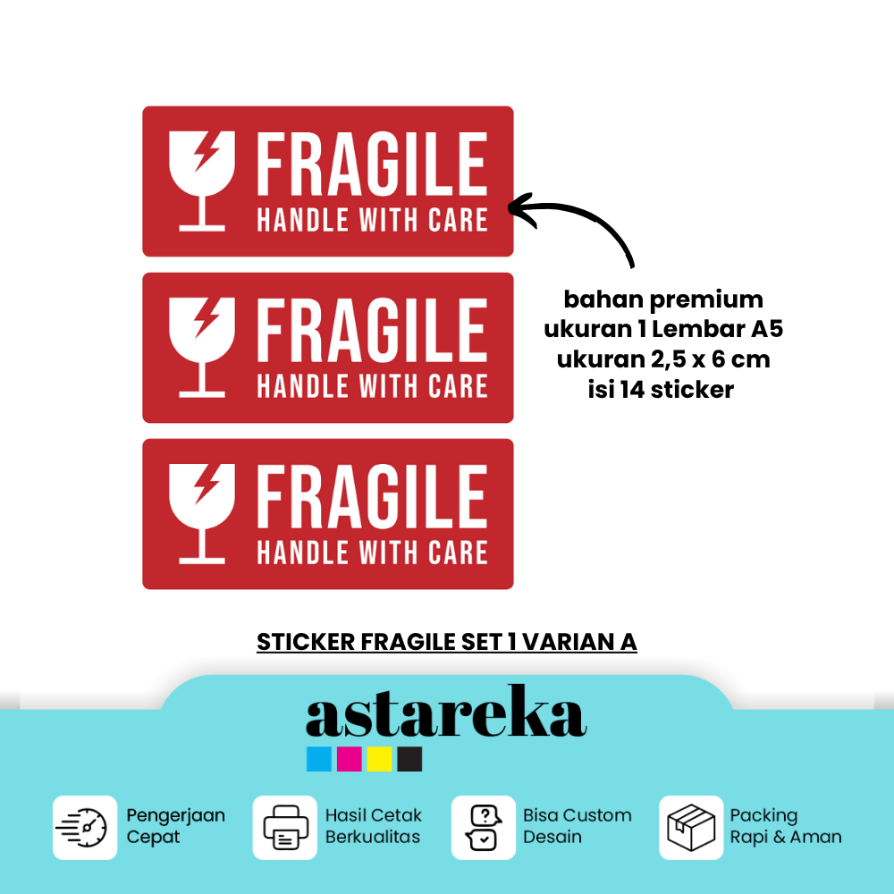 Jual Sticker Fragile Ukuran 2,5 cm x 6 cm 1 Lembar Isi 14 Stiker Bahan ...