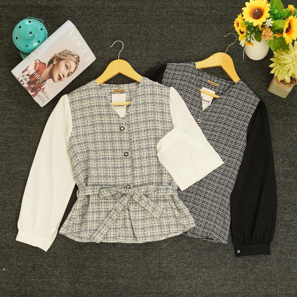 Jual Bluose lengan panjang Jeina Korean Tweed II Atasan wanita | Shopee ...