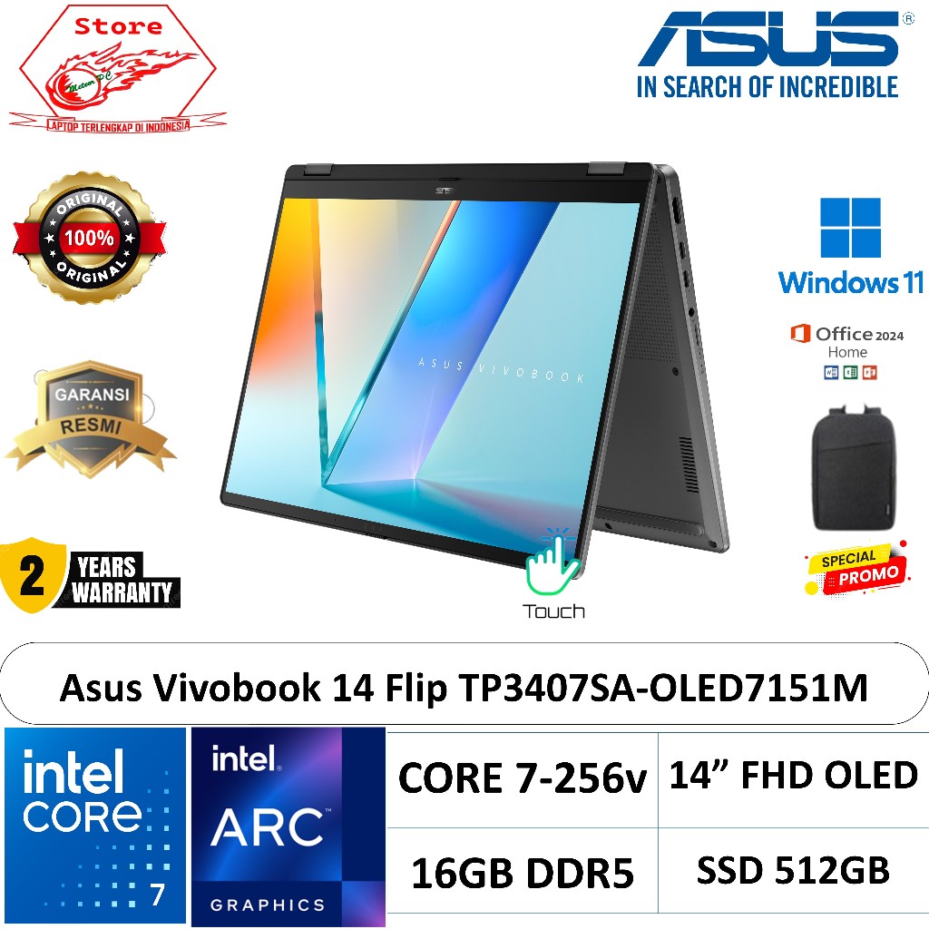 Jual Asus Vivobook 14 Flip TP3407SA-OLED7151M/Ultra 7 256V/16GB/512GB ...
