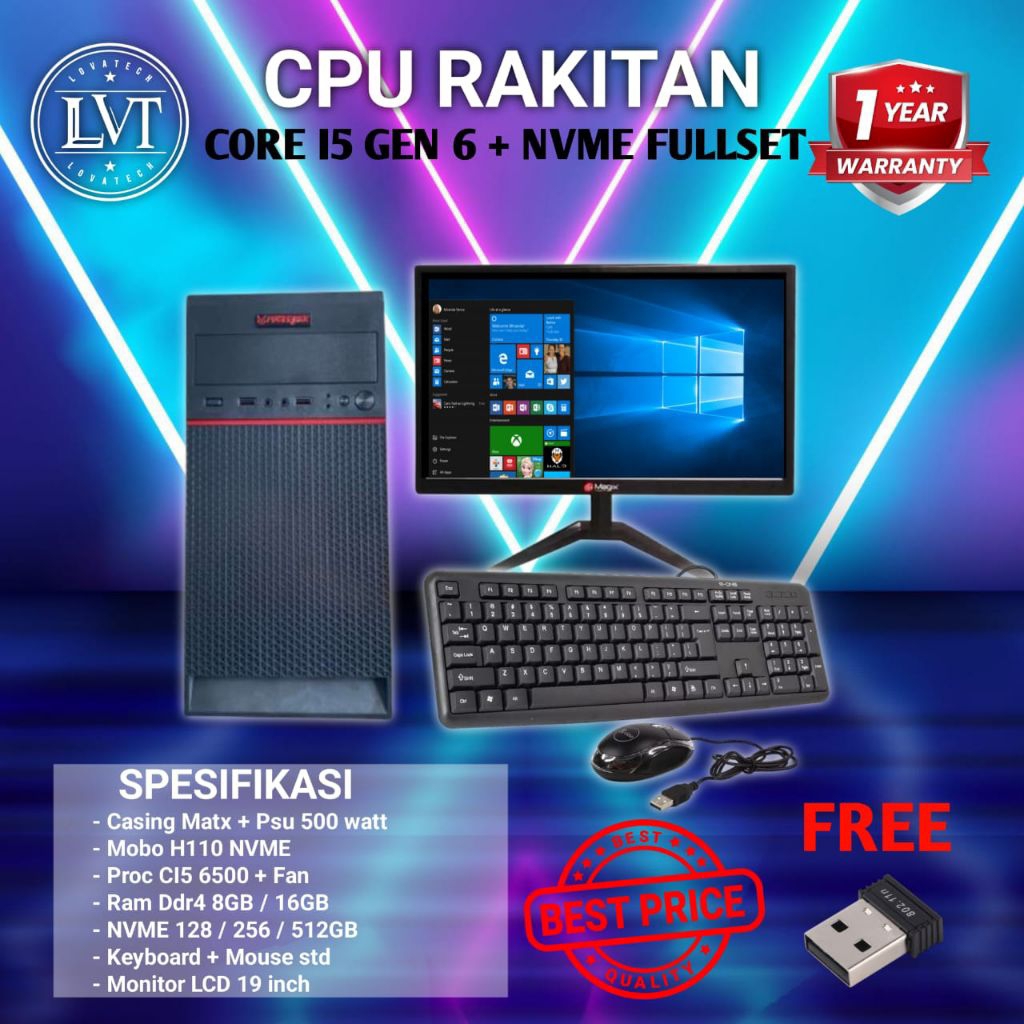 Jual PC KOMPUTER FULLSET CI5 GEN 6 + NVME / PC RAKITAN CI5 GEN 6 ...