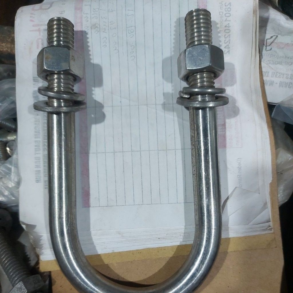 Jual U Bolt Stainless M16x2¼ Set Mur Ring U Bolt As 16mm Lebar 70mm ...