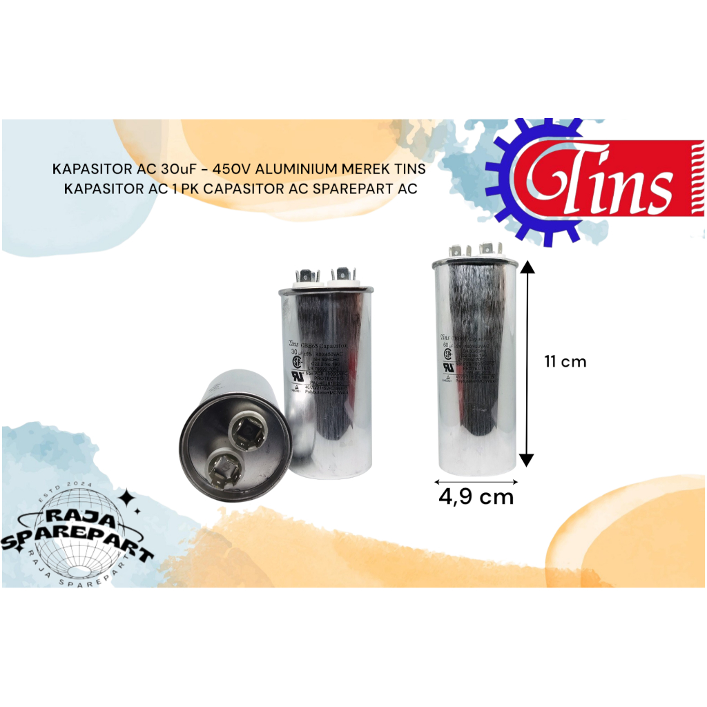 Jual KAPASITOR AC 30uF - 450V ALUMINIUM MEREK TINS KAPASITOR AC 1 PK ...