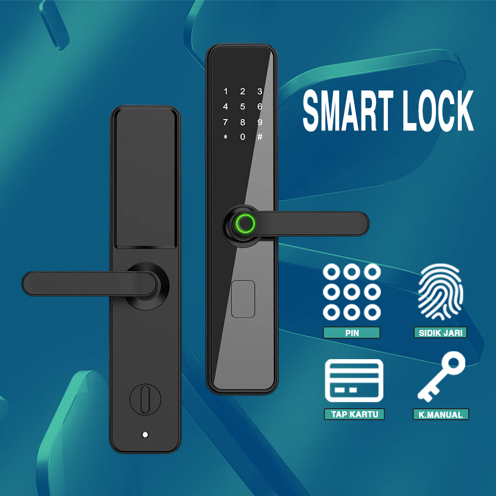 Jual Smart Door Lock Fingerprint PIN Electronic Lock RFID Mechanical Key / Kunci Pintu Digital ...