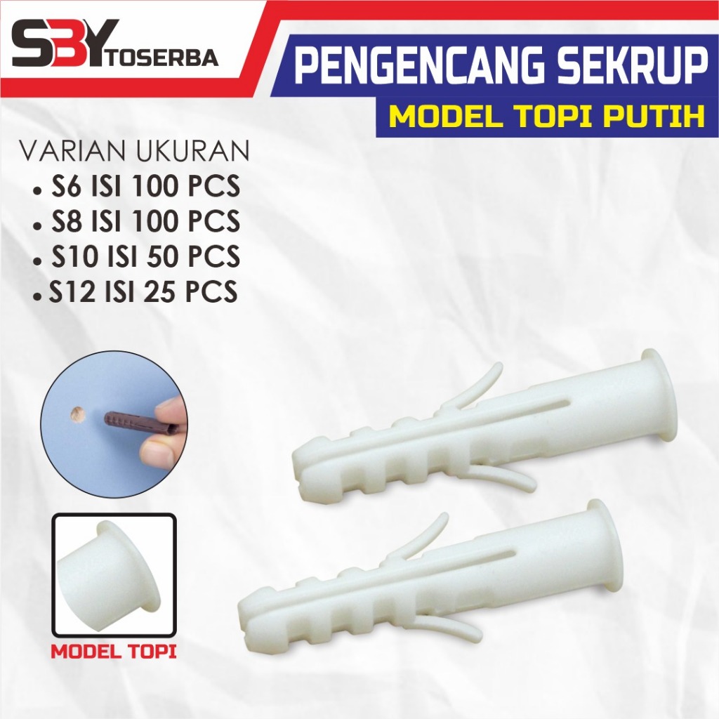 Jual Pengencang Sekrup Putih Model Topi S6 S8 S10 S12 / Alat Tanam Sekrup Dinding / Penguat ...
