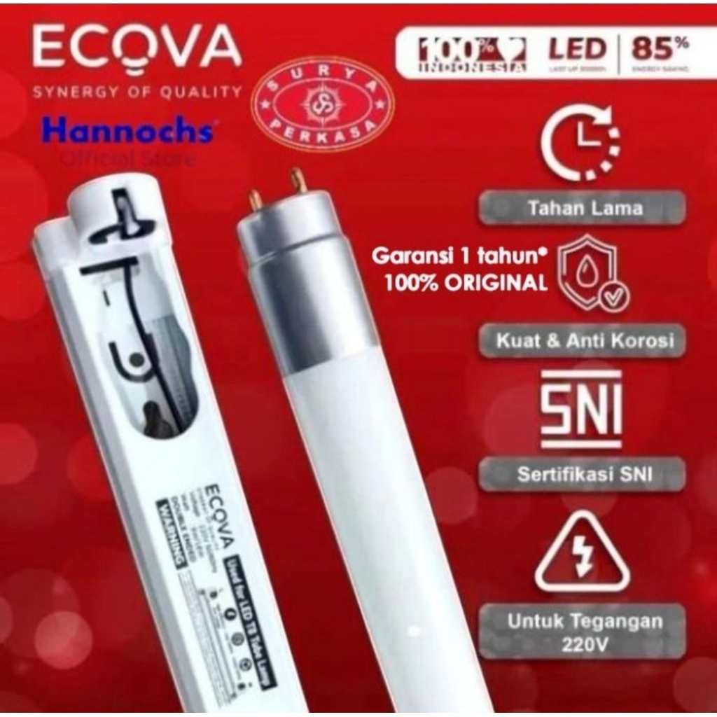 Jual Paket SET Kap TL LED ECOVA + Lampu LED 18 Watt HANNOCHS Standar SNI (GARANSI 1 TAHUN ...