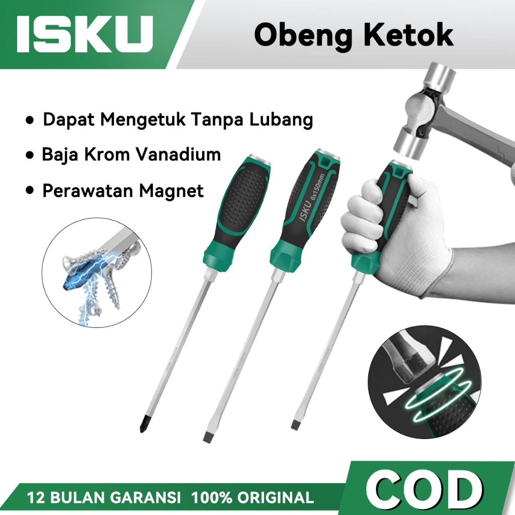 Jual ISKU Obeng Ketok Magnet Phillips Dan Plus Obeng PH2X160mm Tip ...