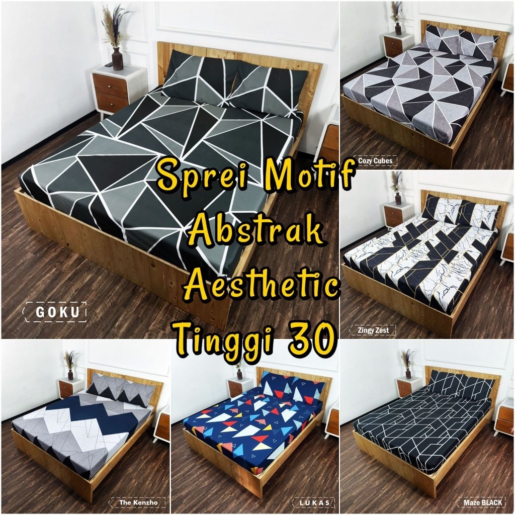 Jual SPREI KATUN MOTIF ABSTRAK AESTHETIC MONOCHROME MAZE BLACK PALING ...