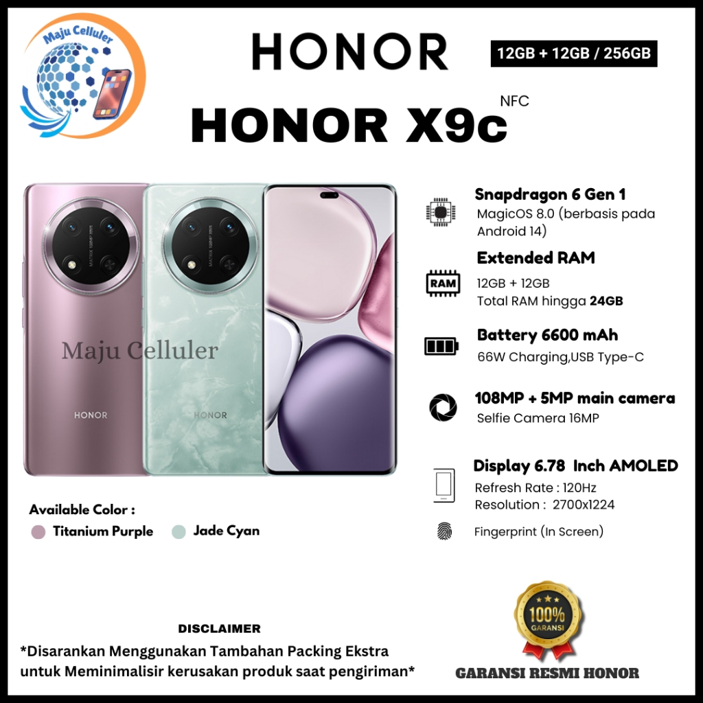 Jual HP HONOR X9C 5G NFC 12/256 GB (GARANSI RESMI HONOR 1 TAHUN) | Shopee Indonesia