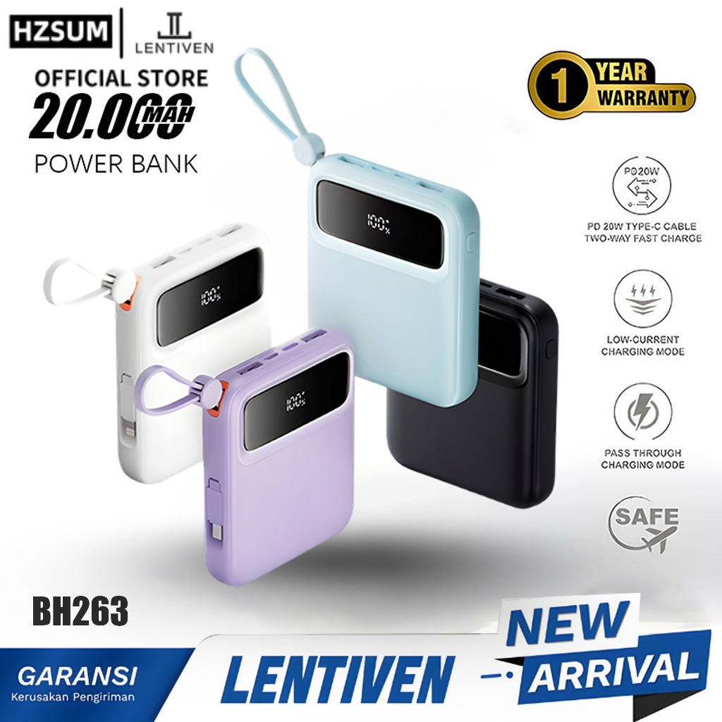 Jual HZSUM LENTIVEN 20000mAh Powerbank Mini Fast Charging With 4 Kabel ...