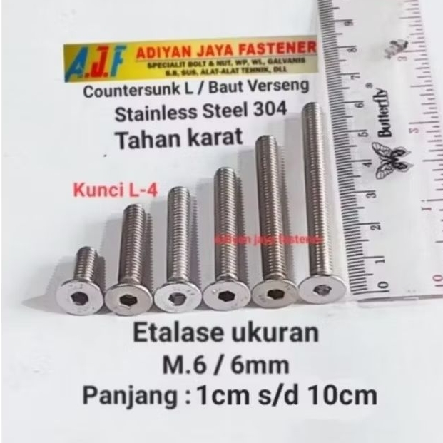 Jual BAUT VERSENG L / DRAT BAUT 10 / M.6 ( panjang 1cm s/d 10cm )p.1,0 Stainless 304 | Shopee ...