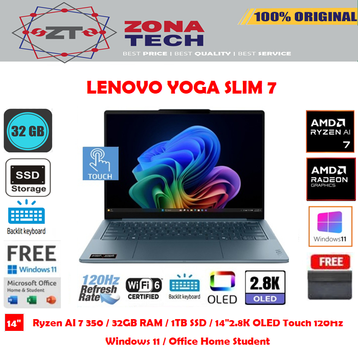 Jual LENOVO Yoga Slim 7 Ryzen AI 7 350 32GB 1TB SSD 14"2.8K OLED 120Hz Touch Win11 OHS | Shopee ...