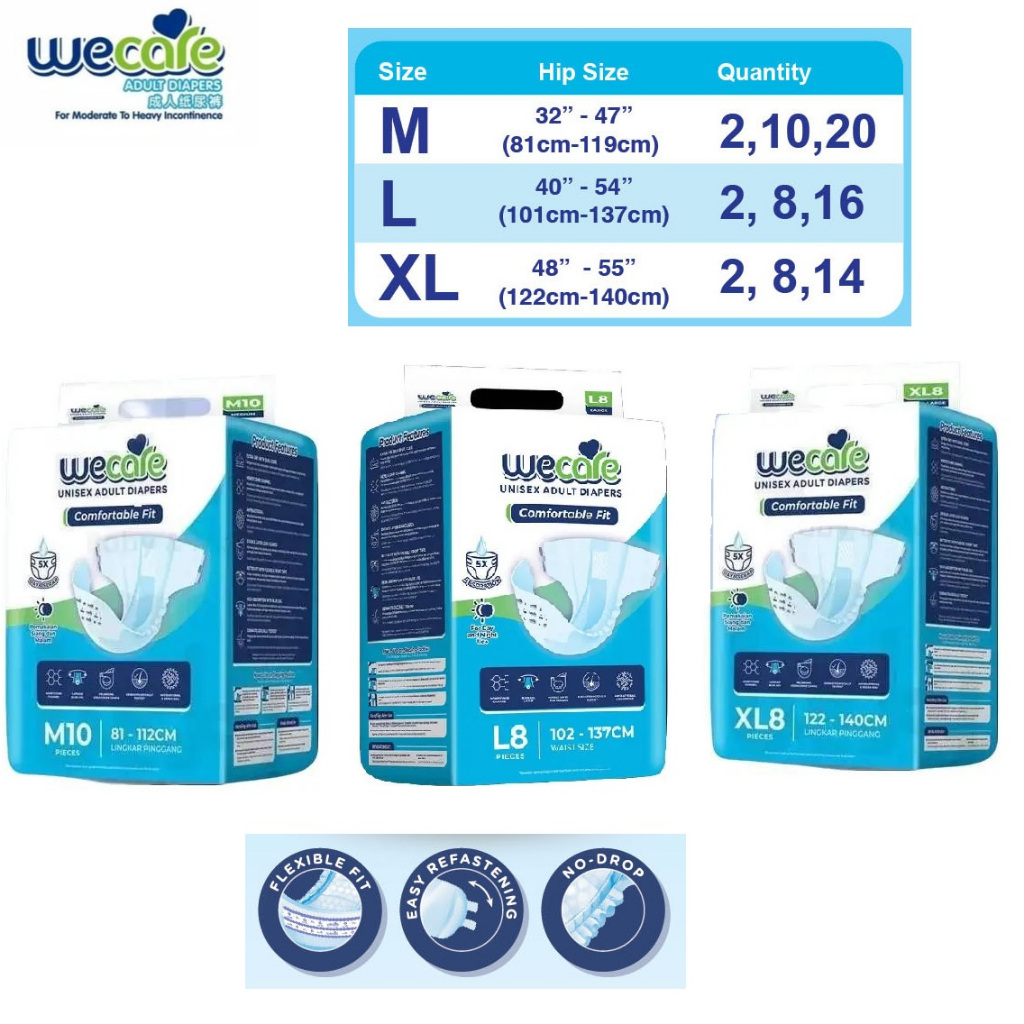 Jual Popok Dewasa We care international size M10/L8/XL8 pampes dewasa tape perekat wecare ...