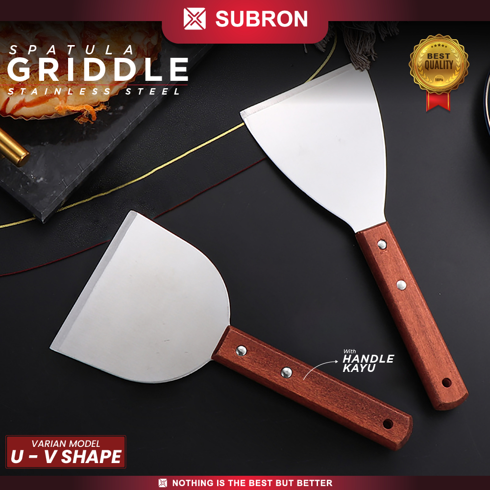 Jual SUBRON Spatula Griddle Lurus Stainless Pegangan Kayu Teppanyaki ...