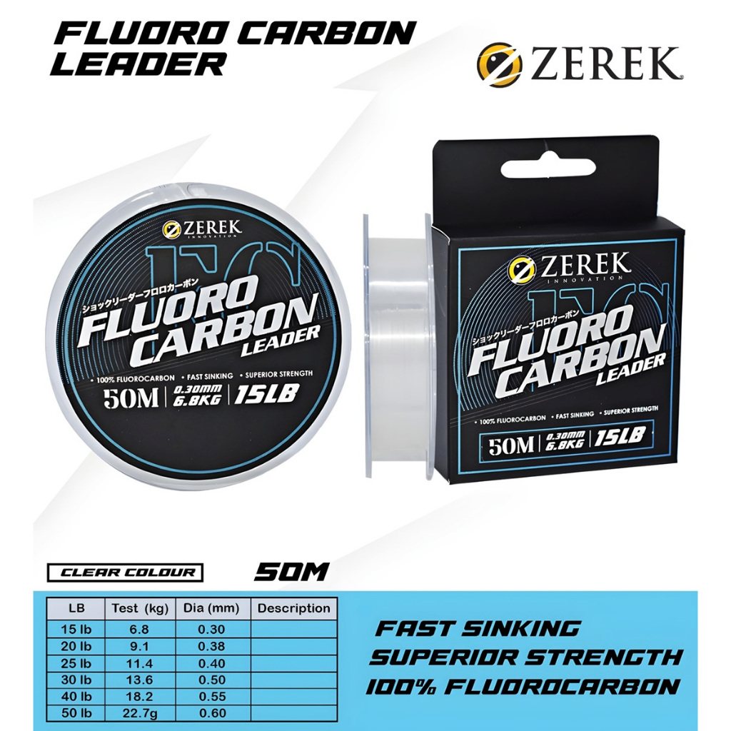 Jual ZEREK 100% FLUOROCARBON LEADER LINE 50M FAST SINKING | HIGH QUALITY | Shopee Indonesia