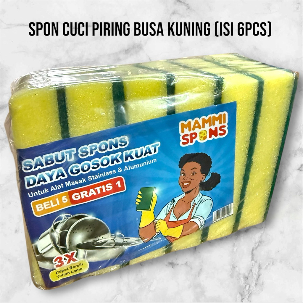 Jual MAMMI SPONS Spon Cuci Piring Scouring Pad Busa Kuning Per Pak ...