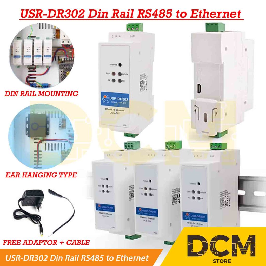 Jual USR-DR302 Din Rail RS485 to Ethernet Converter Support Modbus TCP ...