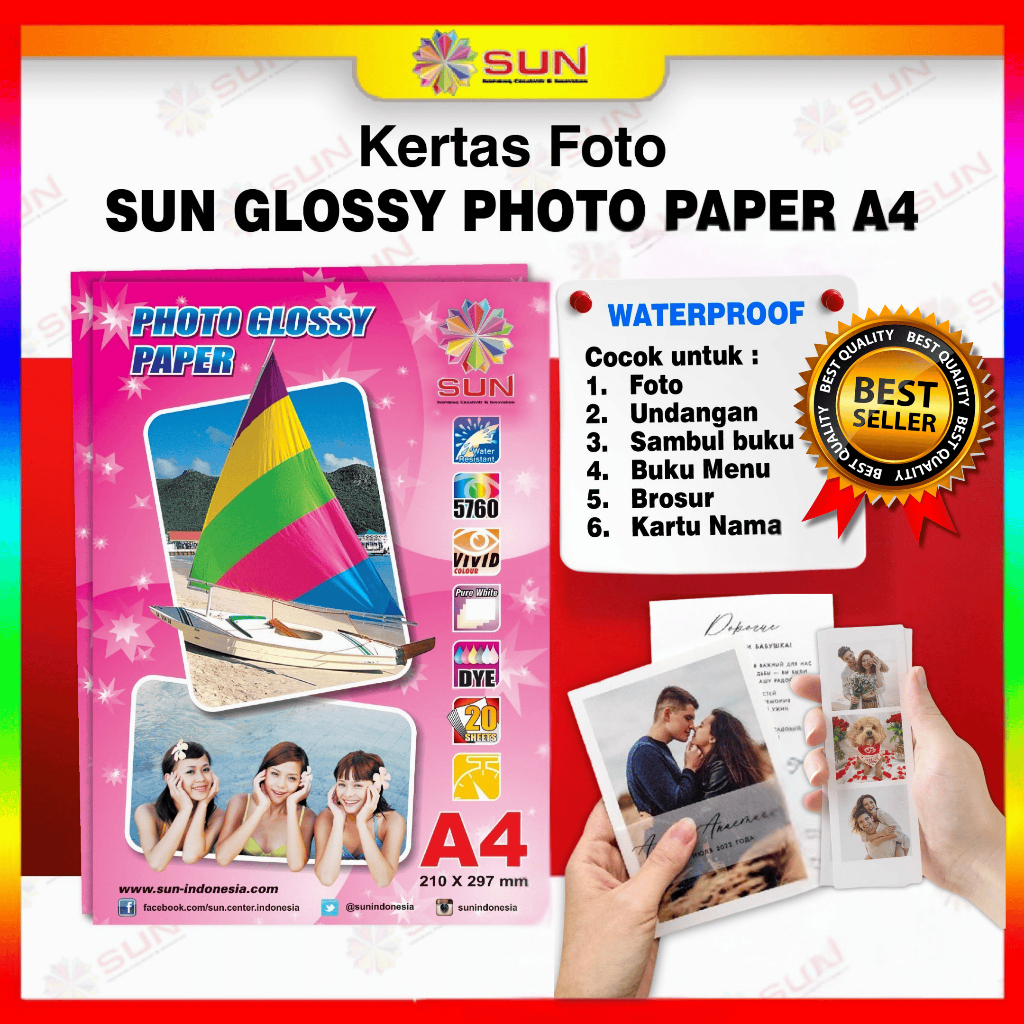 Jual Kertas Foto Glossy A4 - SUN Photo Glossy Paper A4 265, 240, 210, 185, 120 GRAM ( Support ...