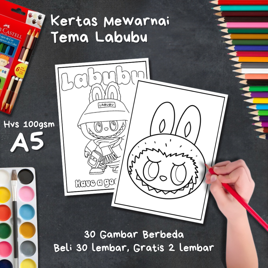 Jual 30 Lembar Kertas Mewarnai Anak A5 / Coloring / Sketsa Tema Labubu ...