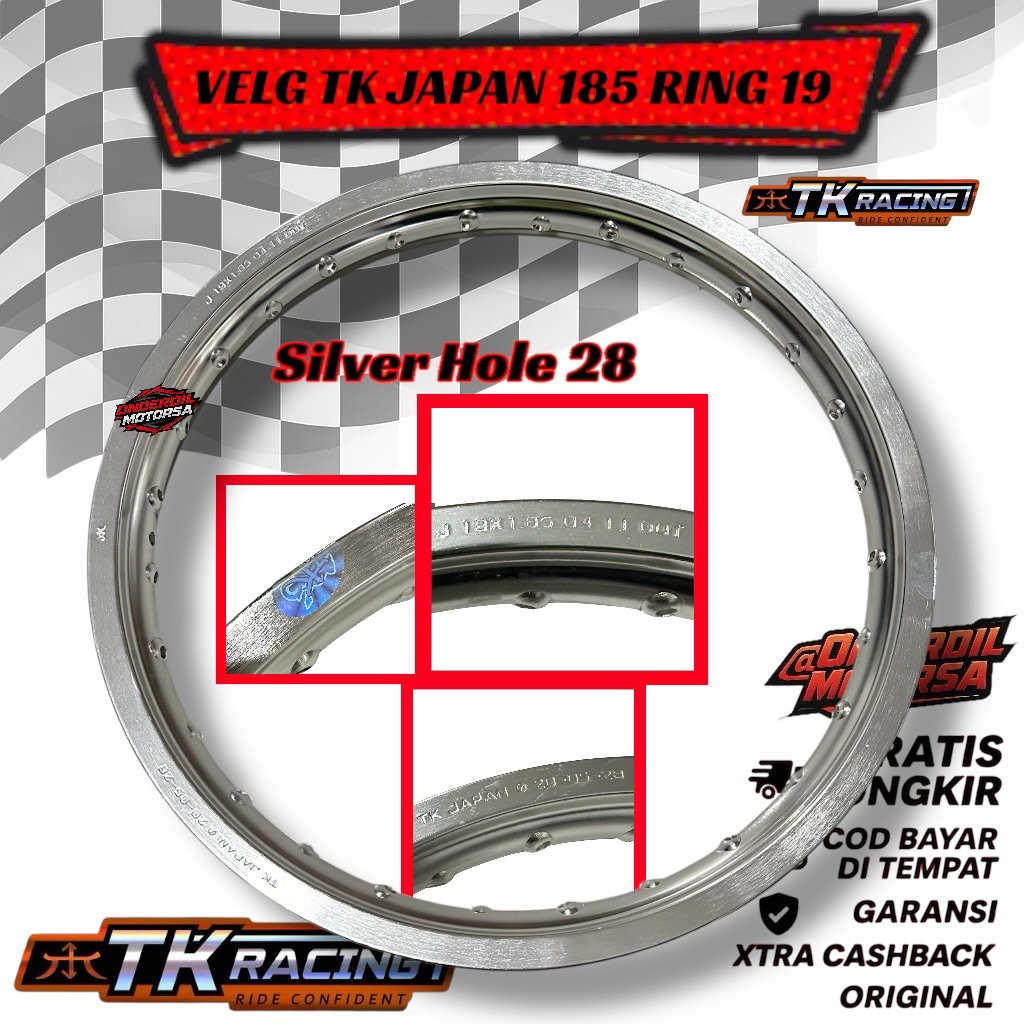 Jual Velg Pelek TK racing japan 185 ring 19 hole 28 silver alumunium ...