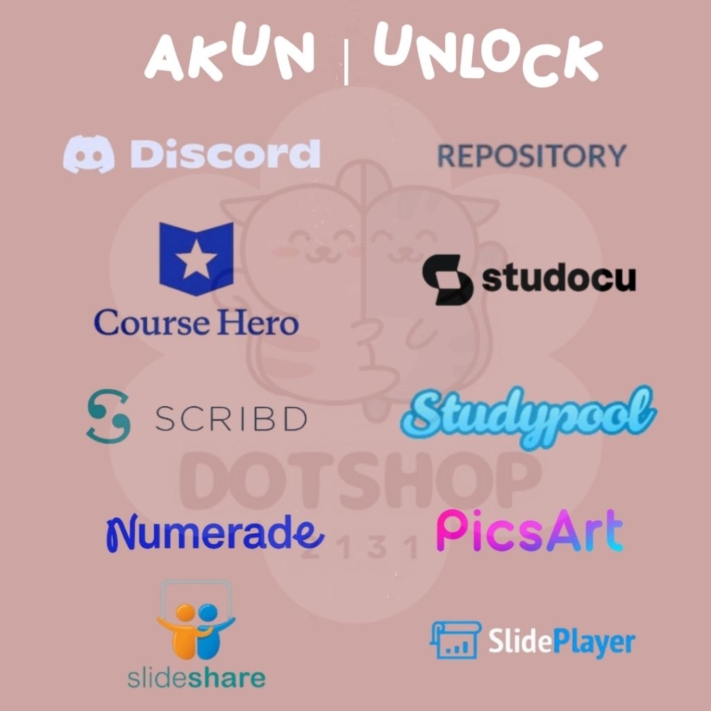 Jual discord | repository | course hero | studocu | scribd | studypool | numerade | picsart ...