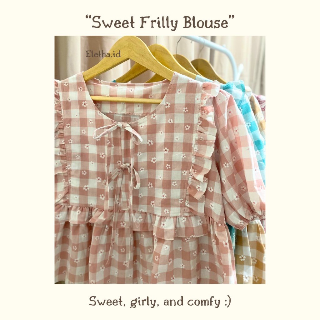 Jual Eletha - Sweet Frilly Blouse (Atasan Kotak-Kotak Baby Doll Wanita ...