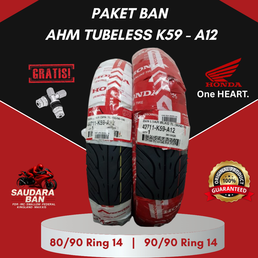 Jual [^^READY COD^^] PAKET BAN LUAR (1 BAN DEPAN + 1 BAN BELAKANG) HONDA AHM TUBELESS RING 14 ...