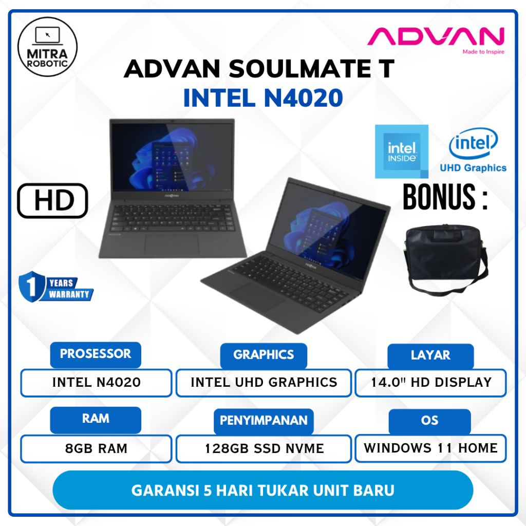 Jual Laptop ADVAN Soulmate T Intel N4020 8GB Ram 128GB Windows 11 14.0 ...