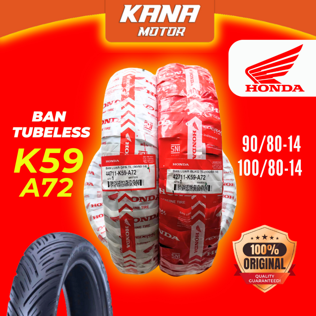 Jual BAN LUAR HONDA AHM FEDERAL TUBELESS K59 A72 FT293 90/80 100/80 R14 ...