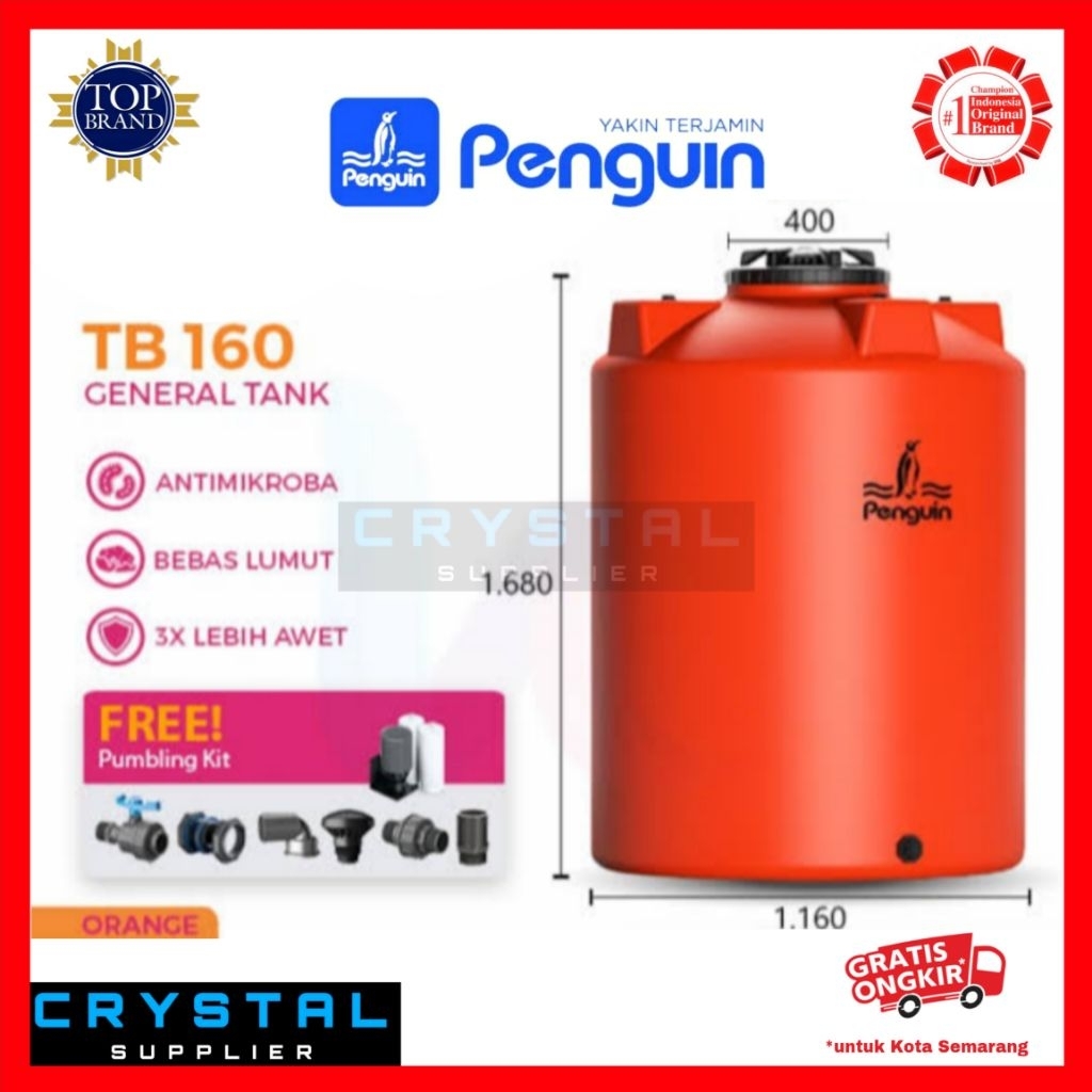 Jual Tangki Air PENGUIN TB 160 Orange 1550 Liter TB160 Toren Tandon ...
