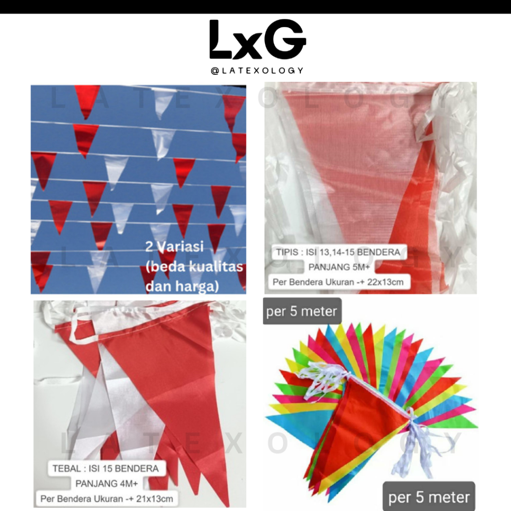 Jual Bendera Kain Segitiga Warna Warni dan Merah Putih Renteng. Hiasan Bunting Flag HUT RI 17 ...