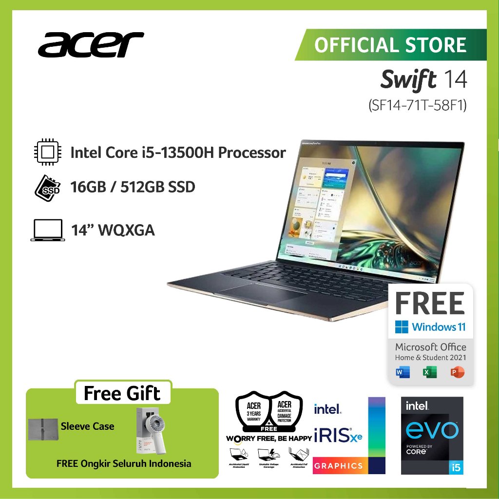 Jual (FREE HAND FAN) ACER LAPTOP SWIFT 14 SF14-71T-58F1 14"QHD INTEL ...