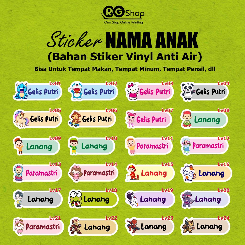 Jual STIKER LABEL NAMA ANAK VINYL ANTI AIR, TEMPAT MAKAN, TEMPAT MINUM ...