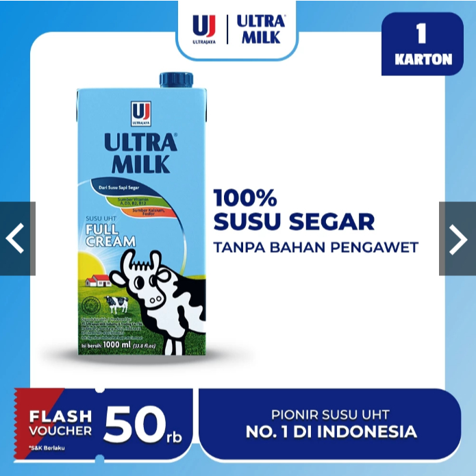 Jual Susu ULTRA Milk Full Cream Cokelat Fresh Milk UHT 1000 ml x 1 Karton isi 12 pcs | Shopee ...