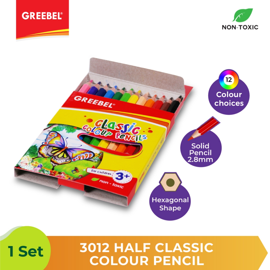 Jual GREEBEL PENSIL WARNA PENDEK 3012 CLASIC | Shopee Indonesia