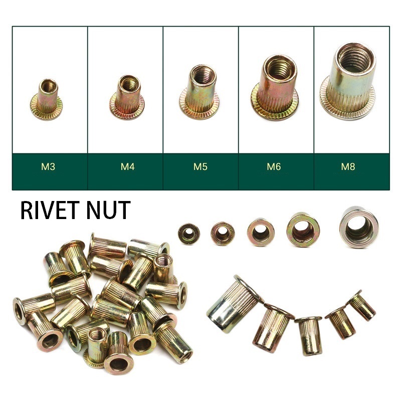 Jual Rivet Nut Mur Rivnut Baut Flat Carbon Steel Kuning Berbagai Ukuran ...