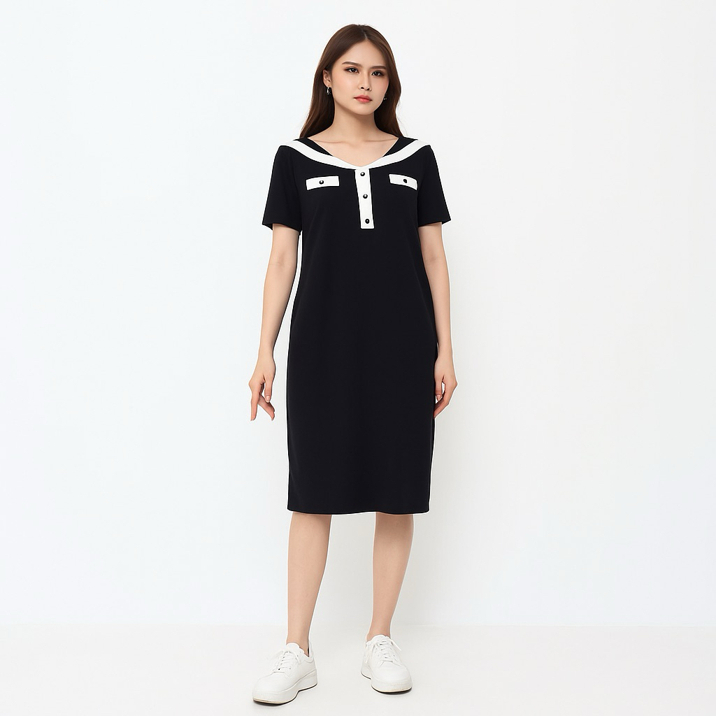 Jual ALILA | Dress Sailor Korean Midi Dress Cotton Rib Knit | Shopee ...