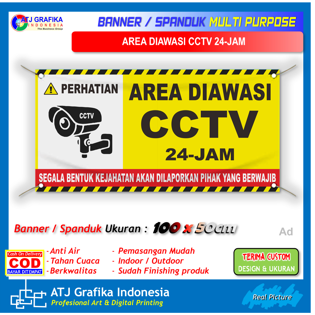 Jual Banner spanduk Area diawasi CCTV 24 jam peringatan anti maling ...