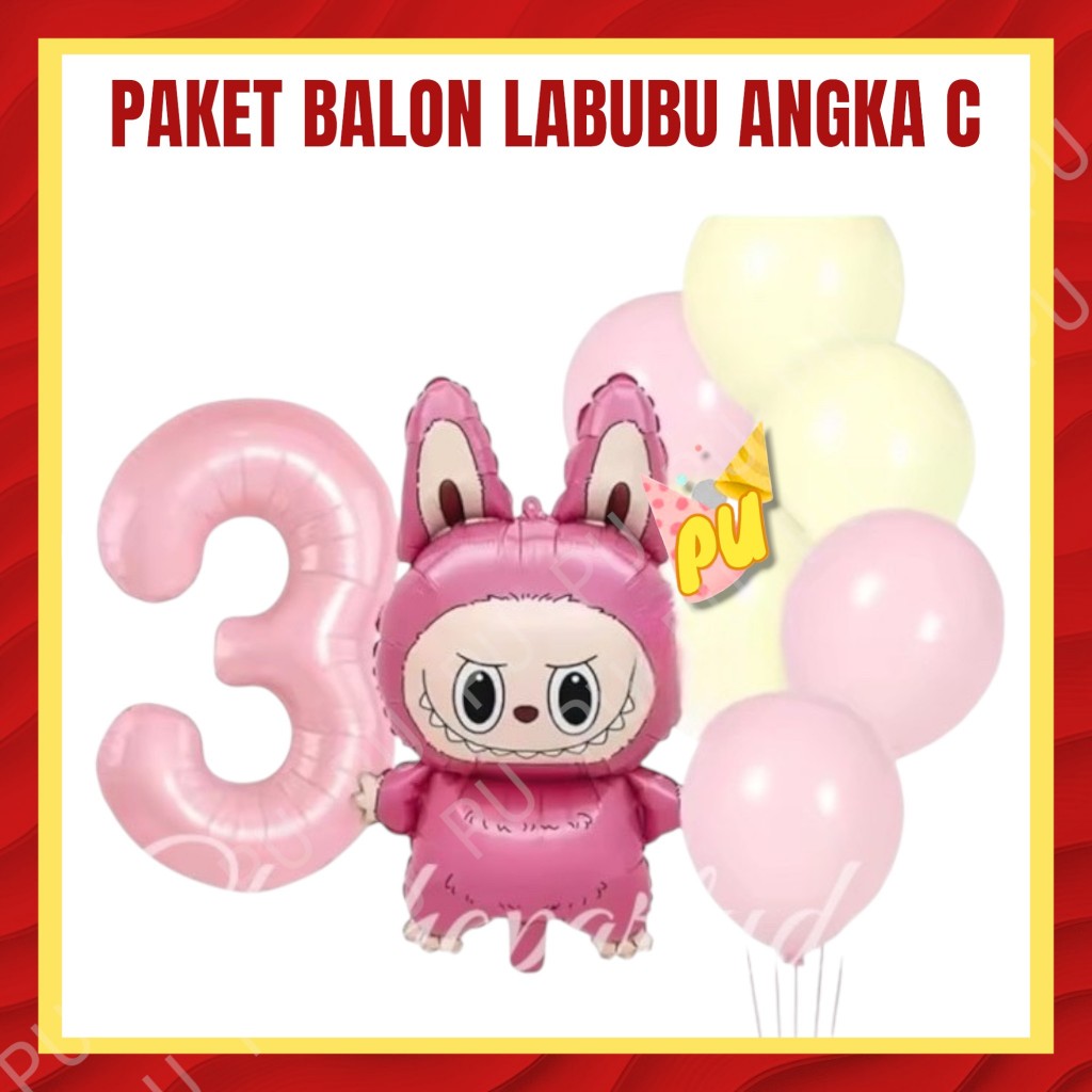 Jual Paket Balon LABUBU ANGKA C / Dekorasi Ulang Tahun Anak Labubu ...