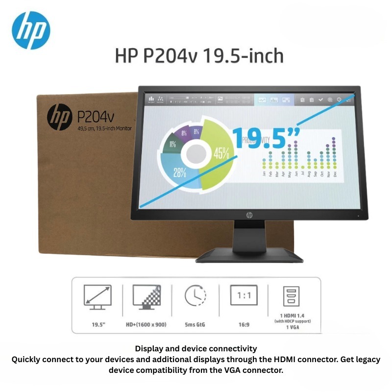 Jual LED Monitor HP P204v 19.5 inch HD+ Monitor TN 20" 100% BARU ...