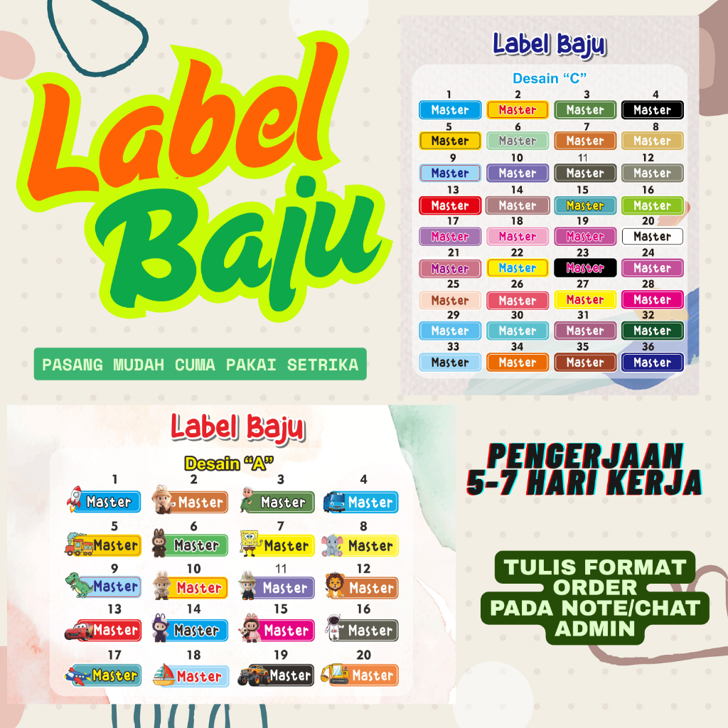 Jual LABEL NAMA BAJU ISI 50 pcs (TERMURAH) / STIKER BAJU / SABLON NAMA ...