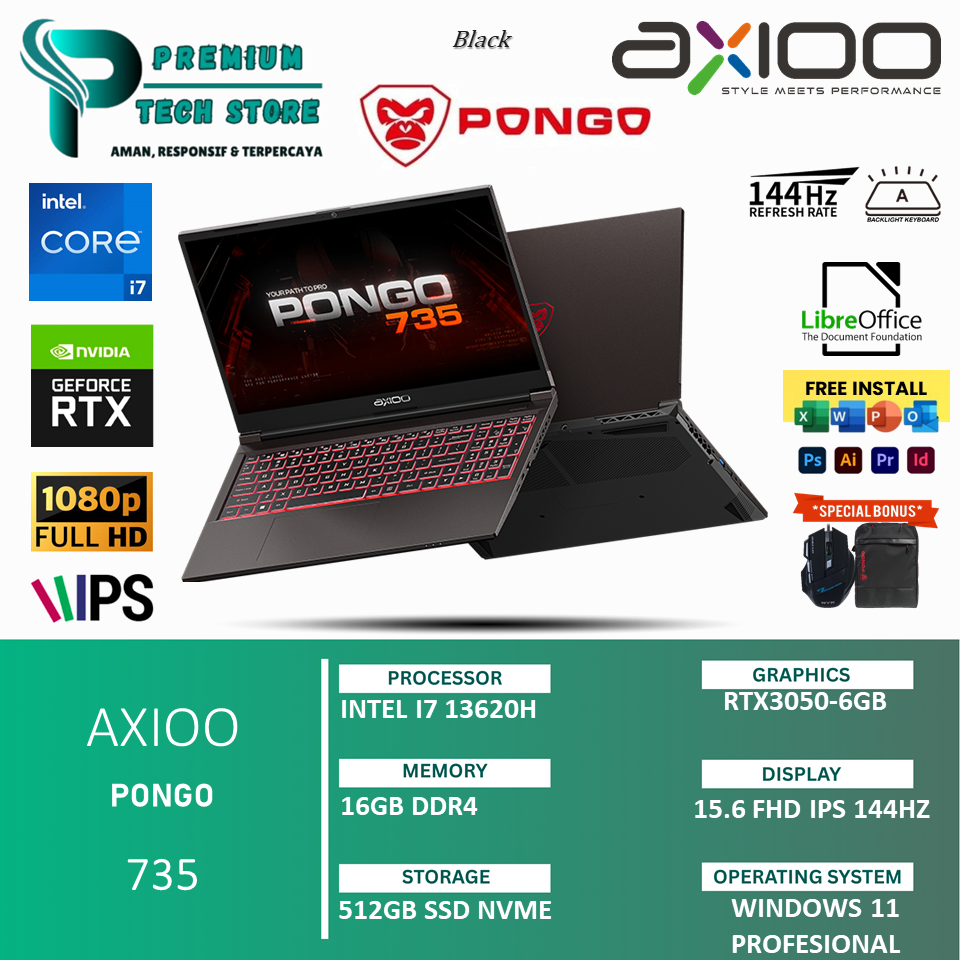 Jual Axioo Pongo 735 Intel i7 13620H 32GB 1TB SSD RTX3050 6GB FHD IPS ...