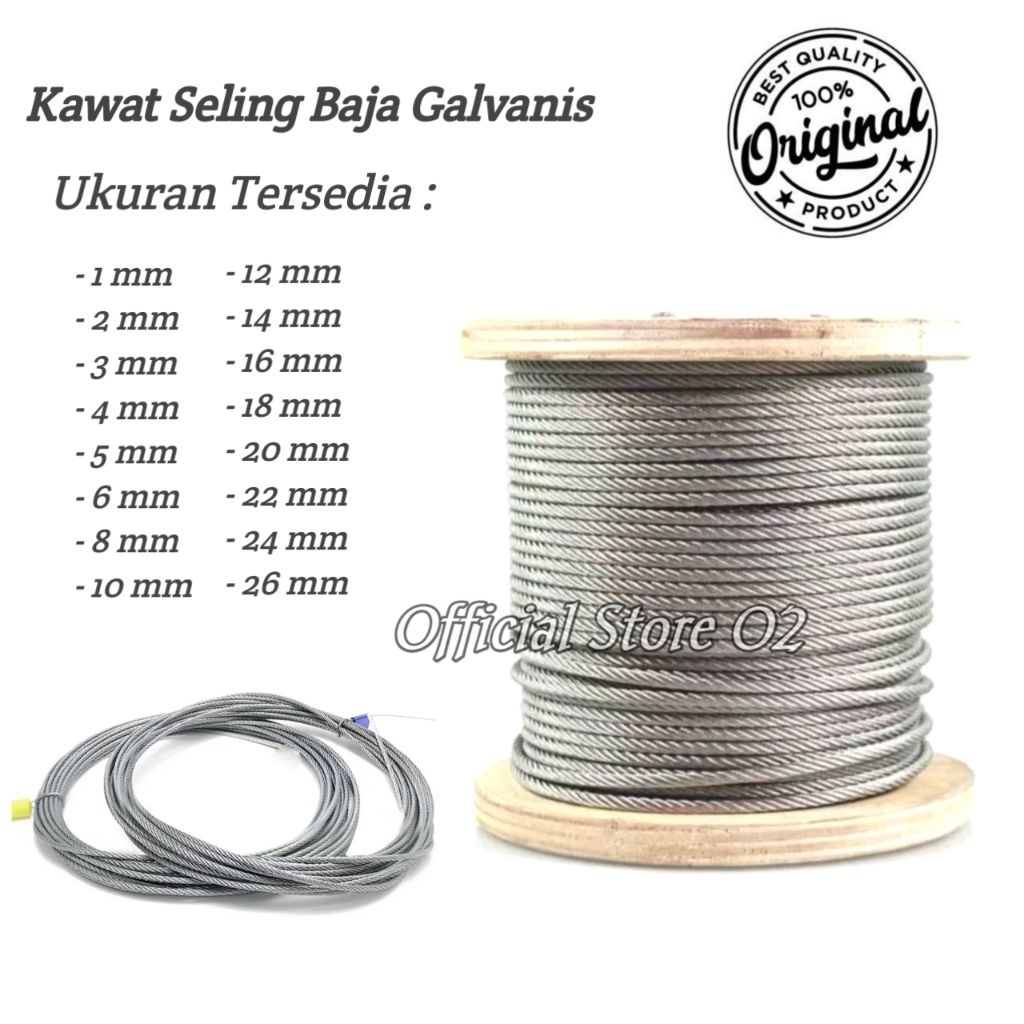 Jual Seling Baja Galvanis 1 2 3 4 5 6 7 8 10 12 14 mm Wire Rope Tali ...