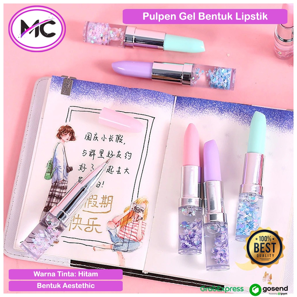 Jual Pulpen Gel Stabilo Lipstik Glitter Warna Hitam Lucu Aesthetic ...