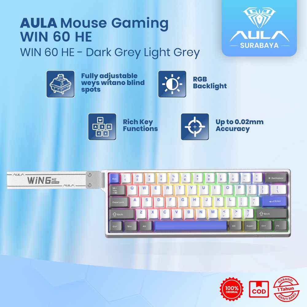 Jual AULA Keyboard 60% Layout WIN60 HE Dark Grey Light Grey Yellow ...
